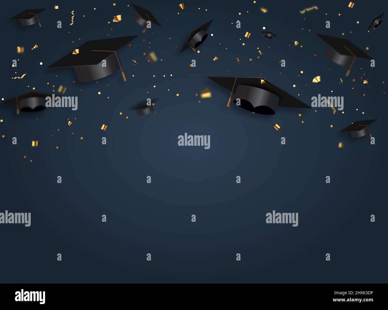Graduation class of 2022 with graduation cap hat and confetti. Vector ...