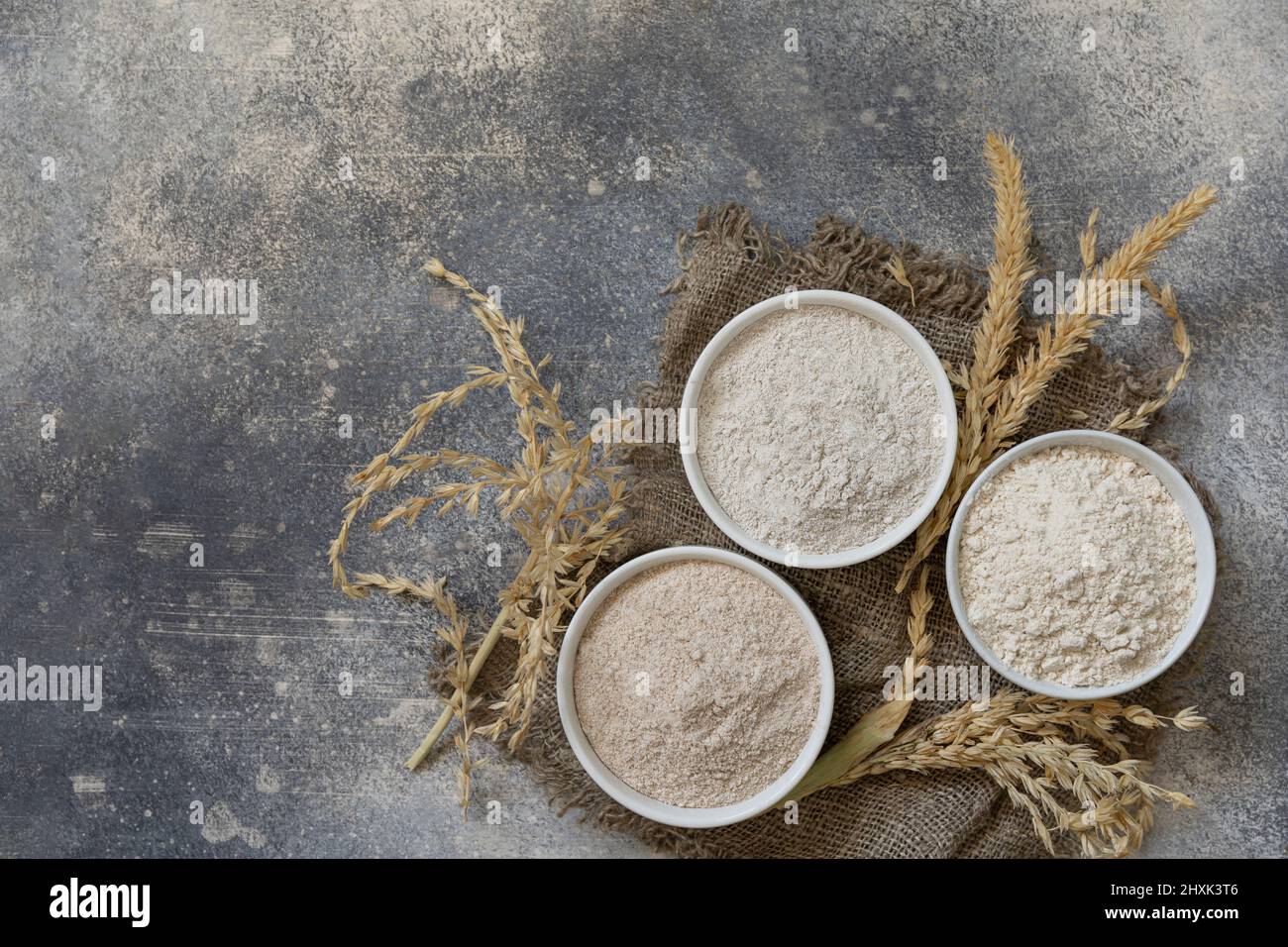 Food and baking ingredient. Wheat flour coarse from whole wheat grains ...