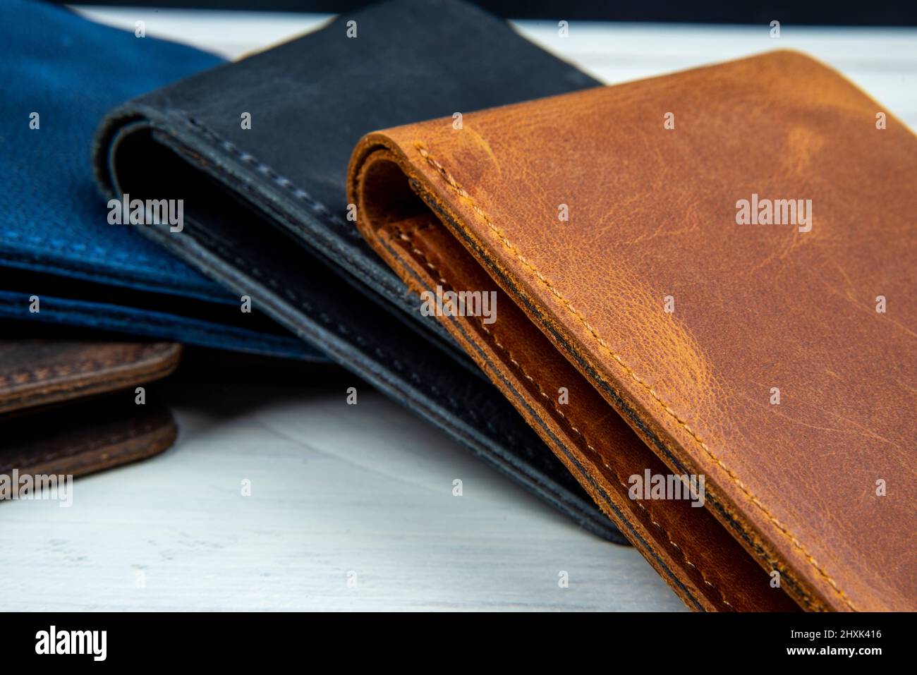 colorful handmade leather wallets closeup men style fashion Stock Photo ...