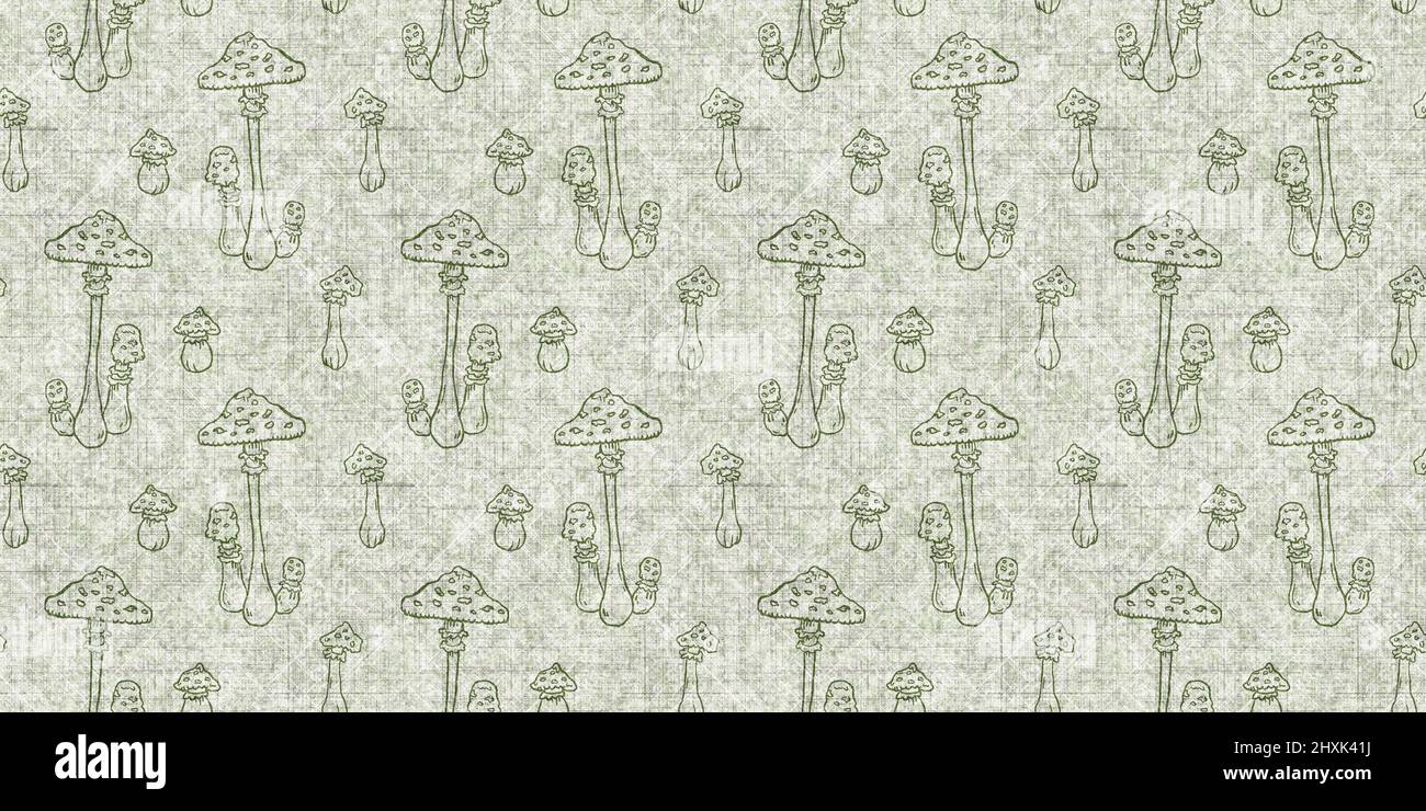 Mushroom linen effect texture border. Seamless woven woodland fungus ...