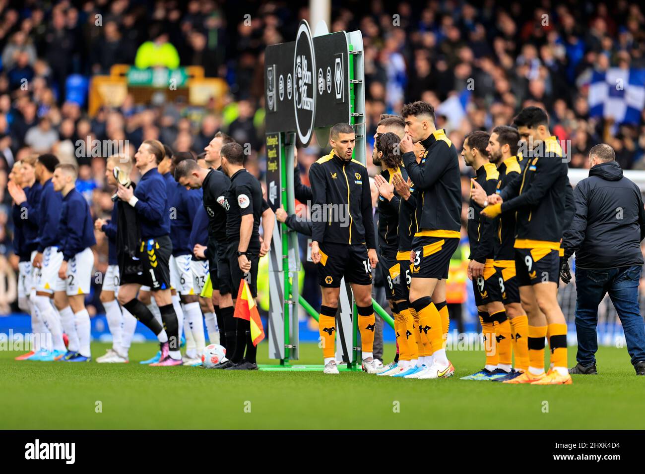 Teams line up before kick off in Liverpool, United Kingdom on 3/13/2022 ...