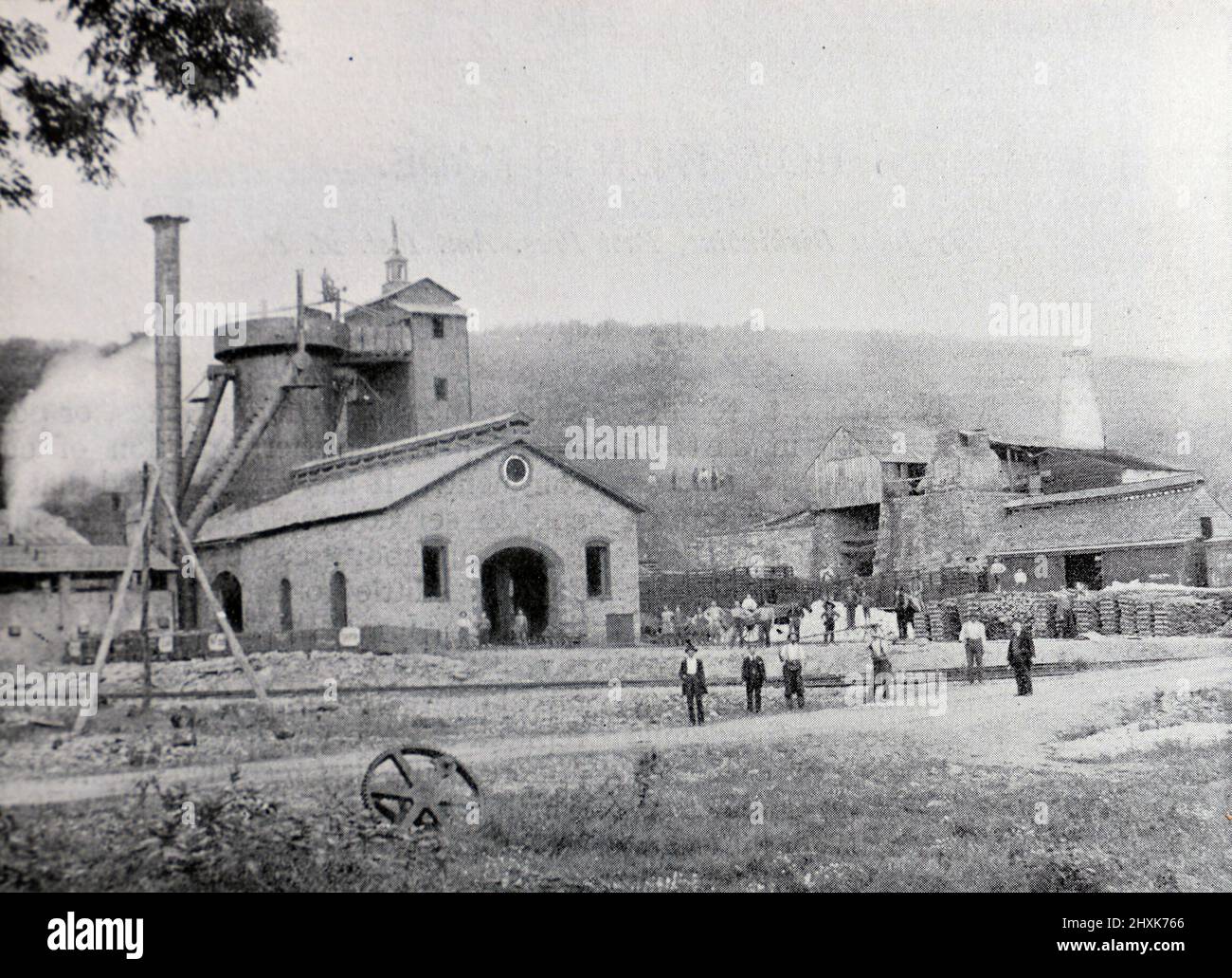 A coke furnace and a charcoal furnace, Pennsylvania, 1890s. Black and ...