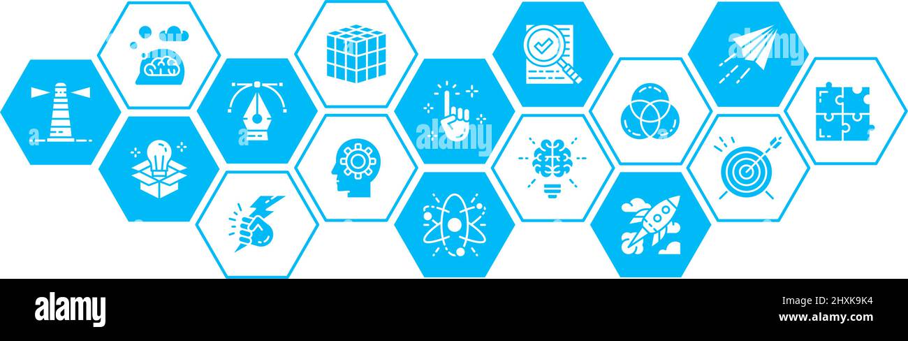 Creative flat banner with line icons. Innovation, startup, artwork ...