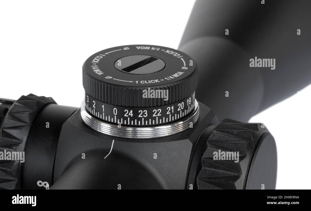 Elevation dial on a high powered riflescope isolated on white Stock ...
