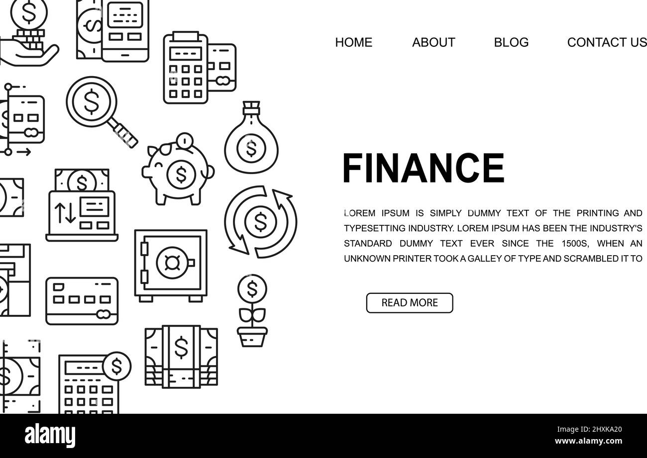 Money and Banking landing page template in line style. Credit Card ...