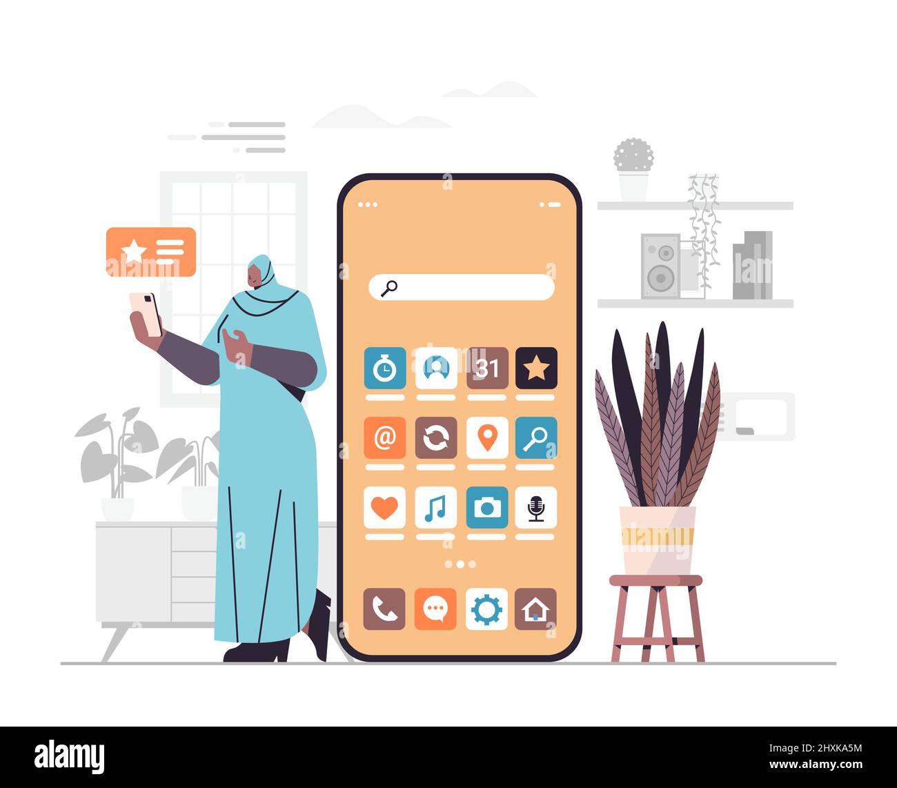 arab woman holding smartphone girl using online mobile app social media ...