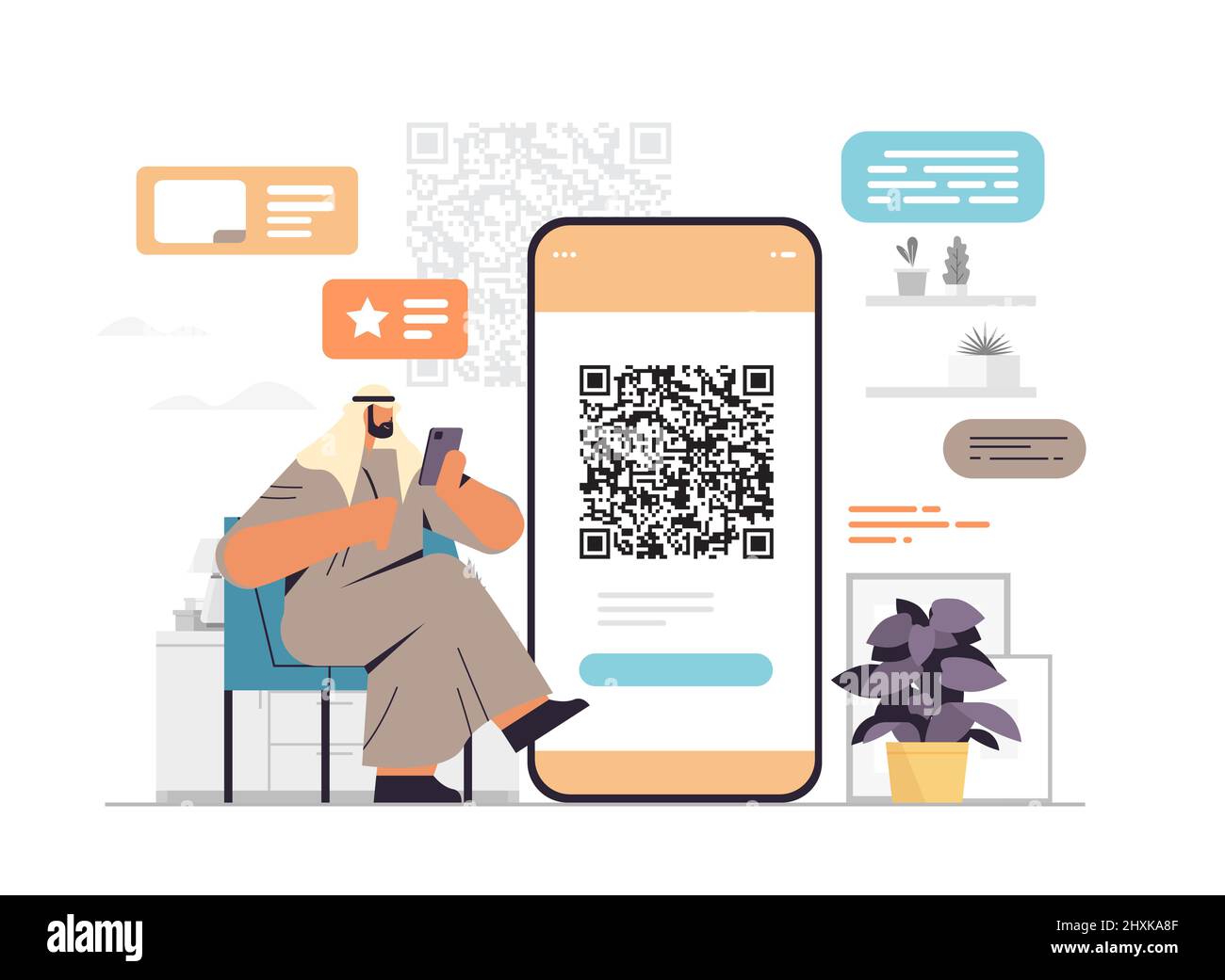 arab man holding smartphone businessman scanning qr code in online ...