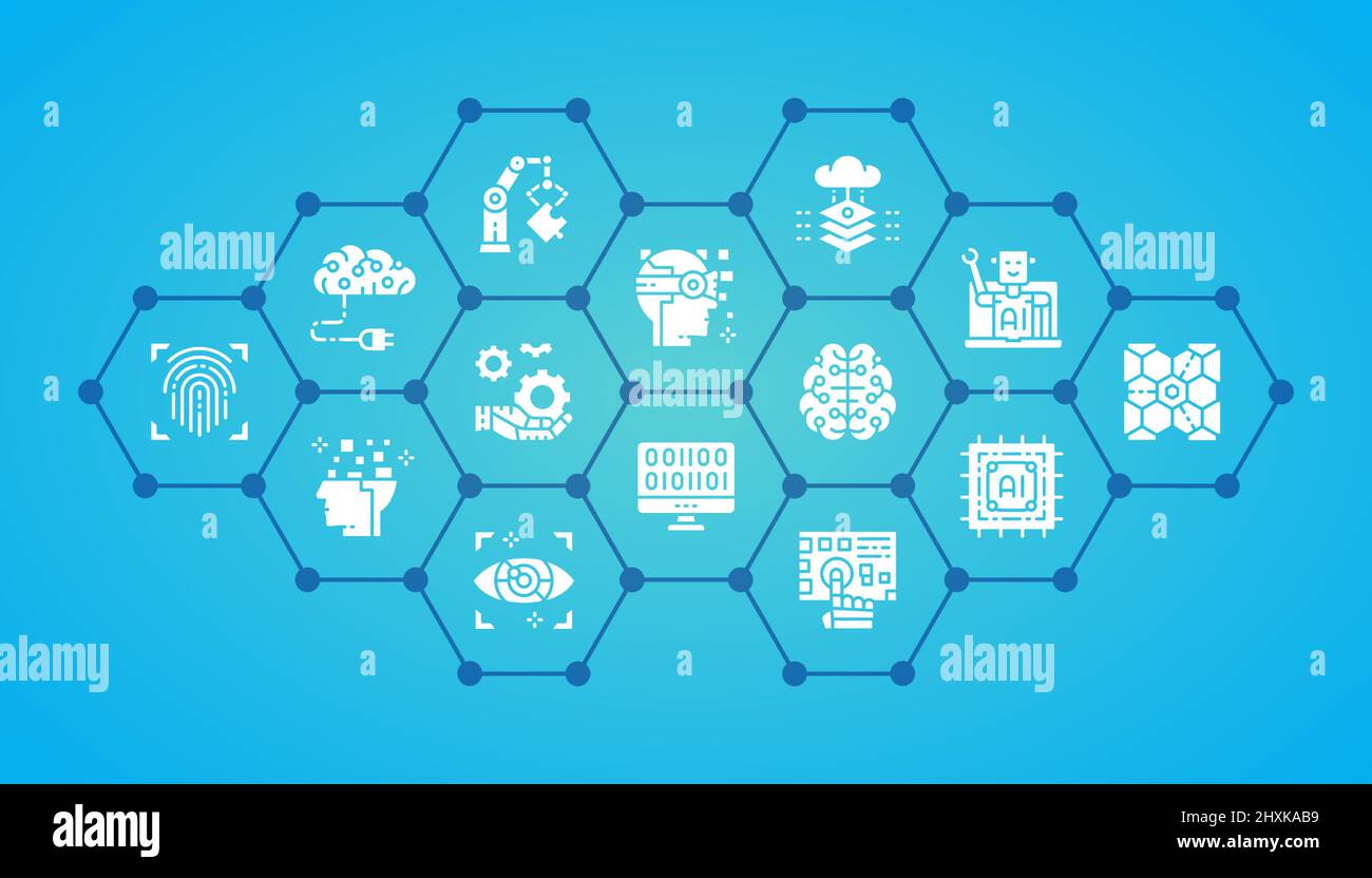 Artificial Intelligence illustration template. Robotics, Chatbot, Database, Big Data design ...