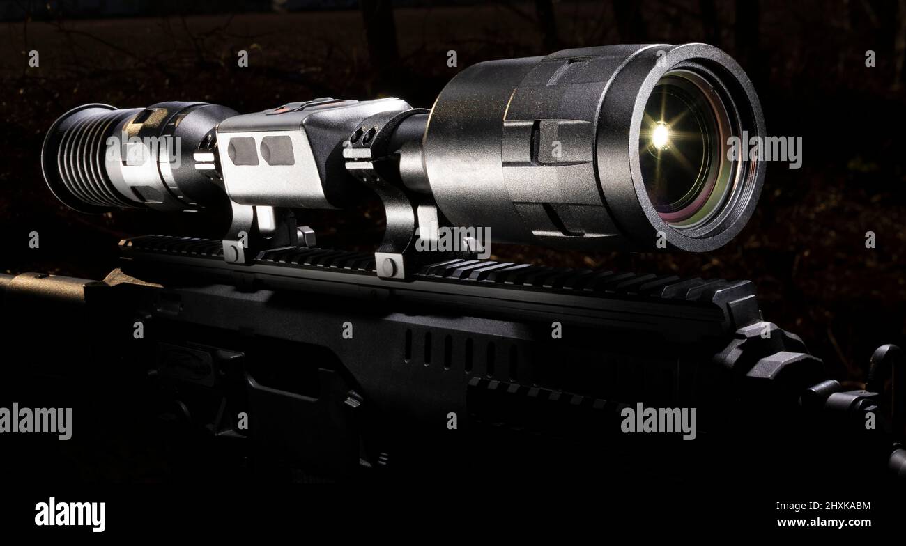 Intrared night vision riflescope in the field after sunset Stock Photo ...