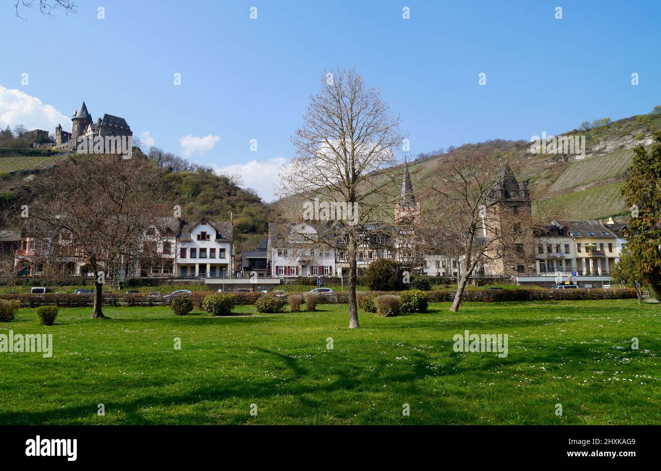 Stahleck Castle in the town of Bacharach on Rhein or Rhine in Germany ...