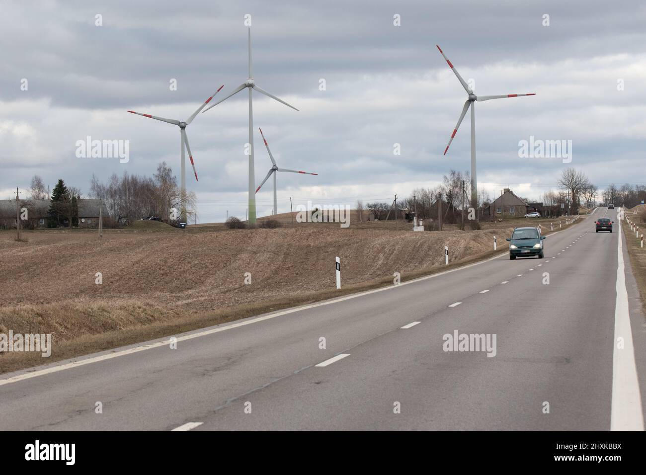 Wind turbines in Southern Lithuania alongside the E77 road. Picture ...
