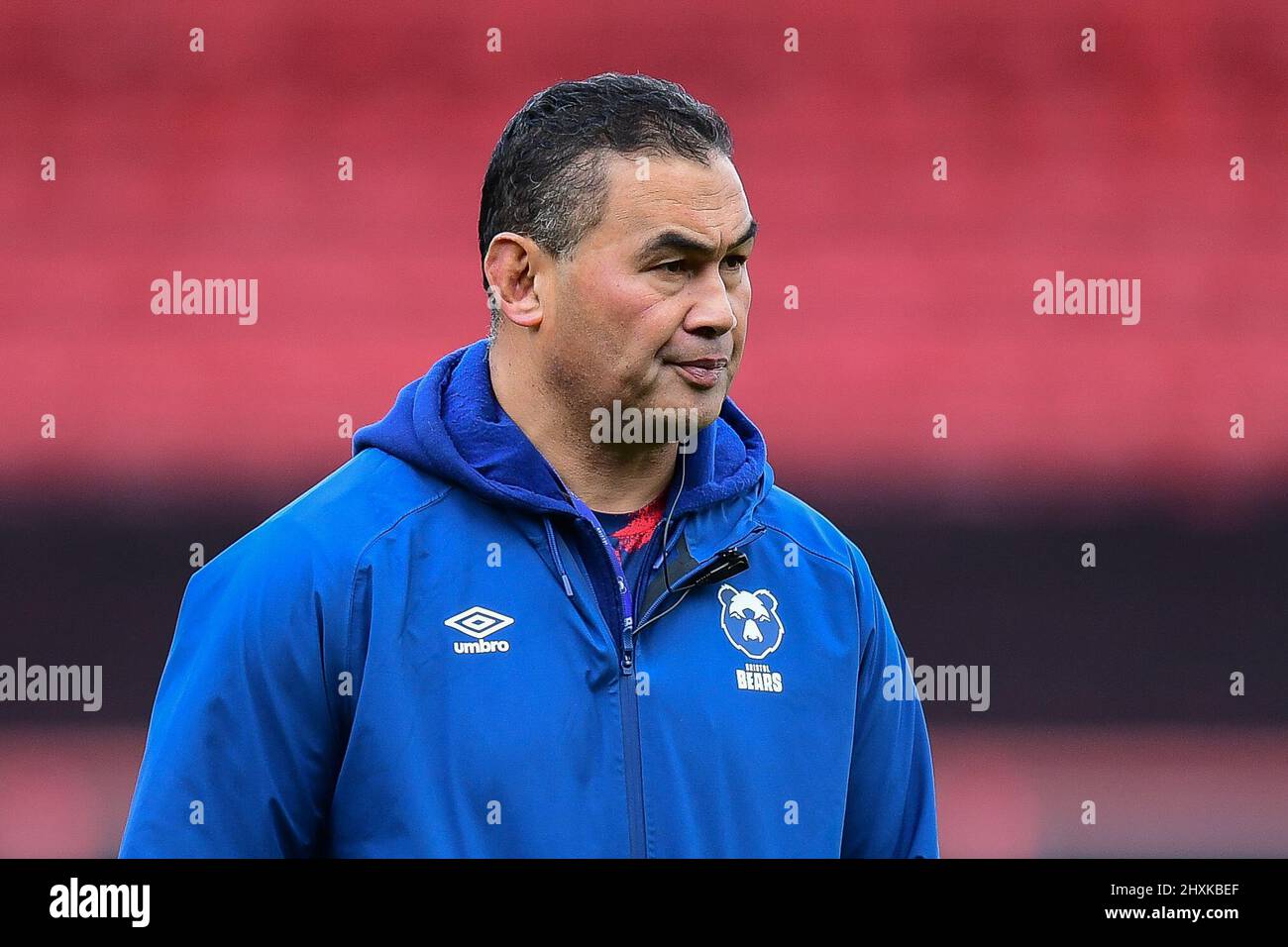 Pat Lam Director of Rugby Bristol Bears, during the pre-game warmup ...