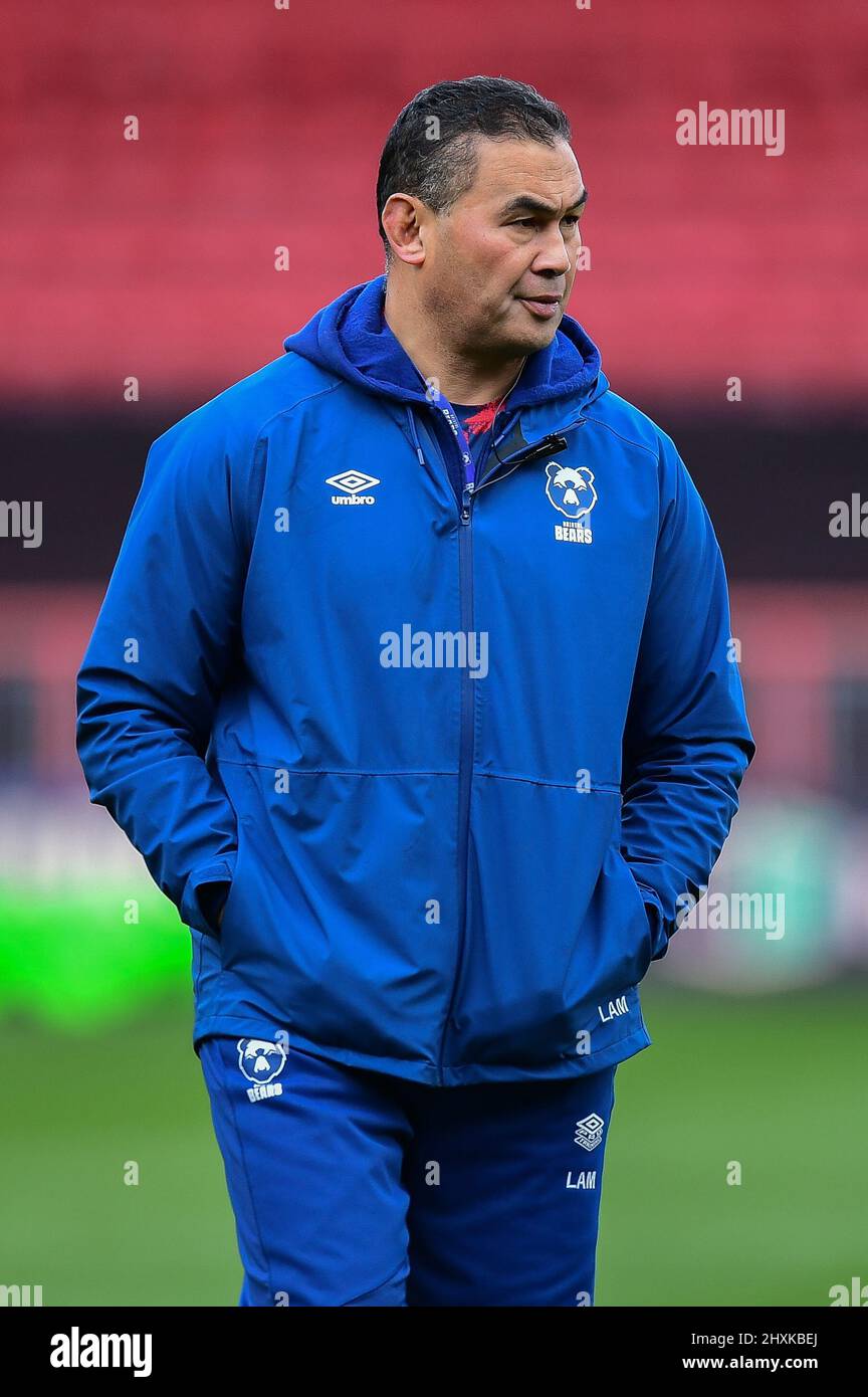 Pat Lam Director of Rugby Bristol Bears, during the pre-game warmup ...
