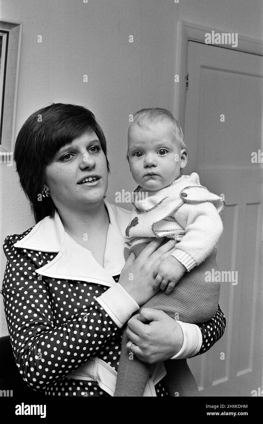 Miracle Baby Kevin Hawkes with his mother Elaine. 15th April 1977 Stock ...