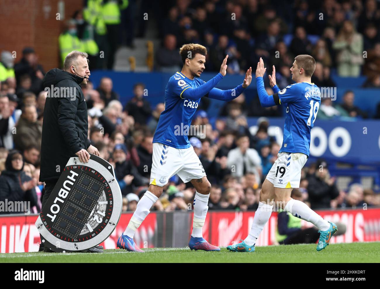 Liverpool, UK. 13th Mar, 2022. Dele Alli of Everton replaces Vitalii ...