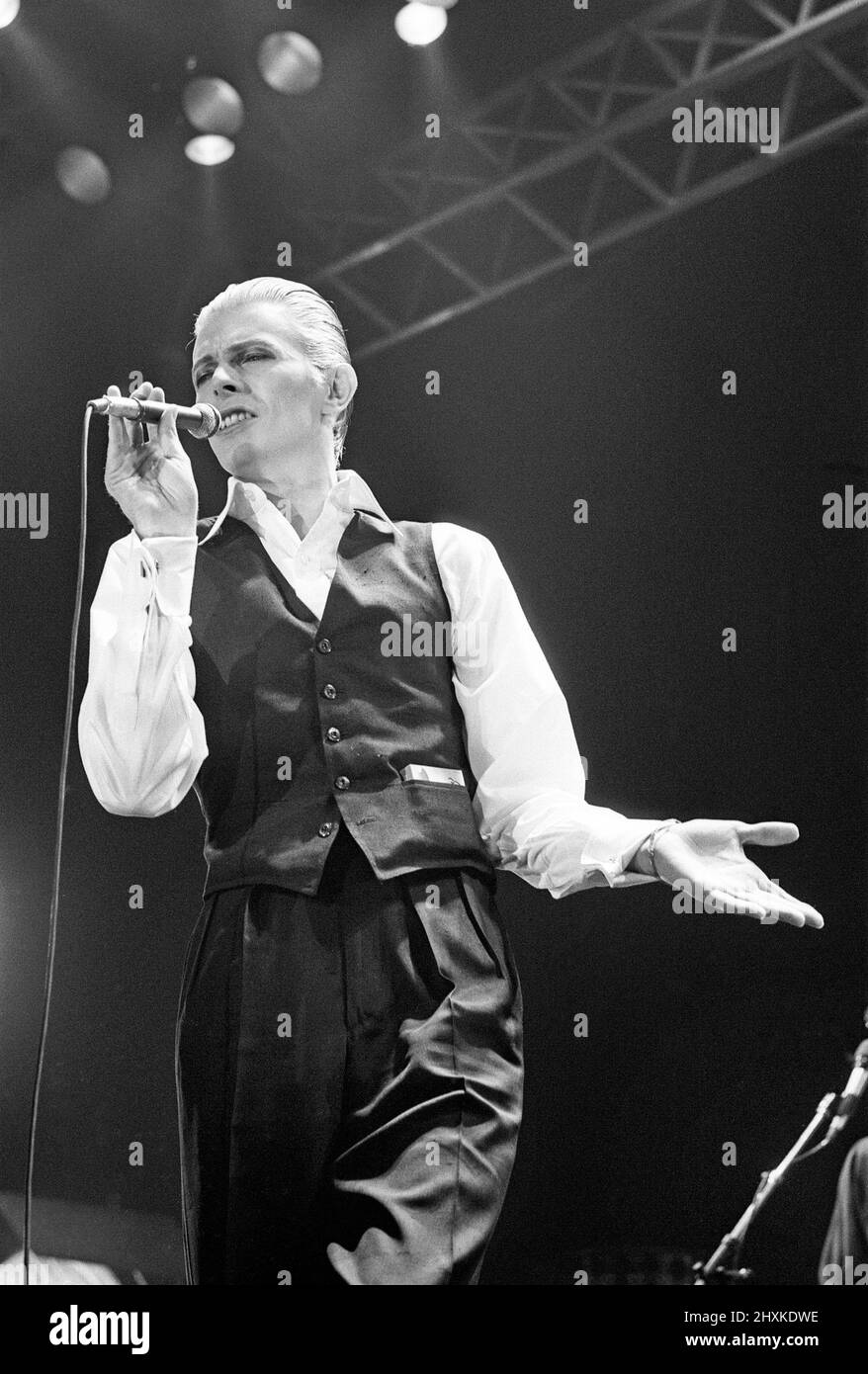 British pop singer David Bowie performing on stage during the first of ...