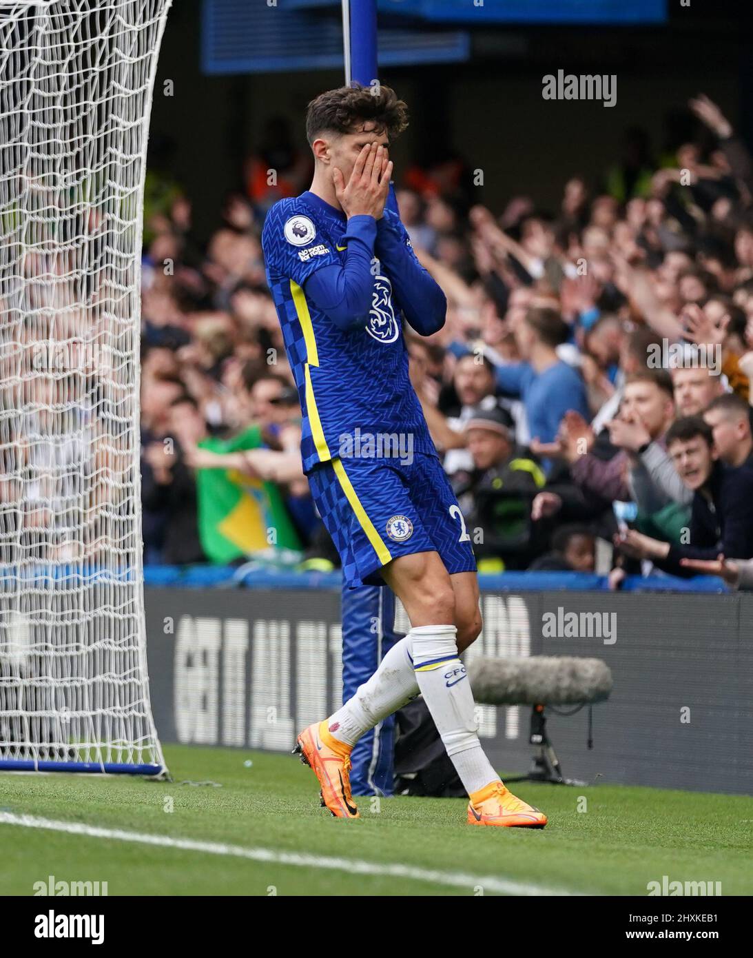 Chelsea's Kai Havertz reacts after missing a chance during the Premier ...