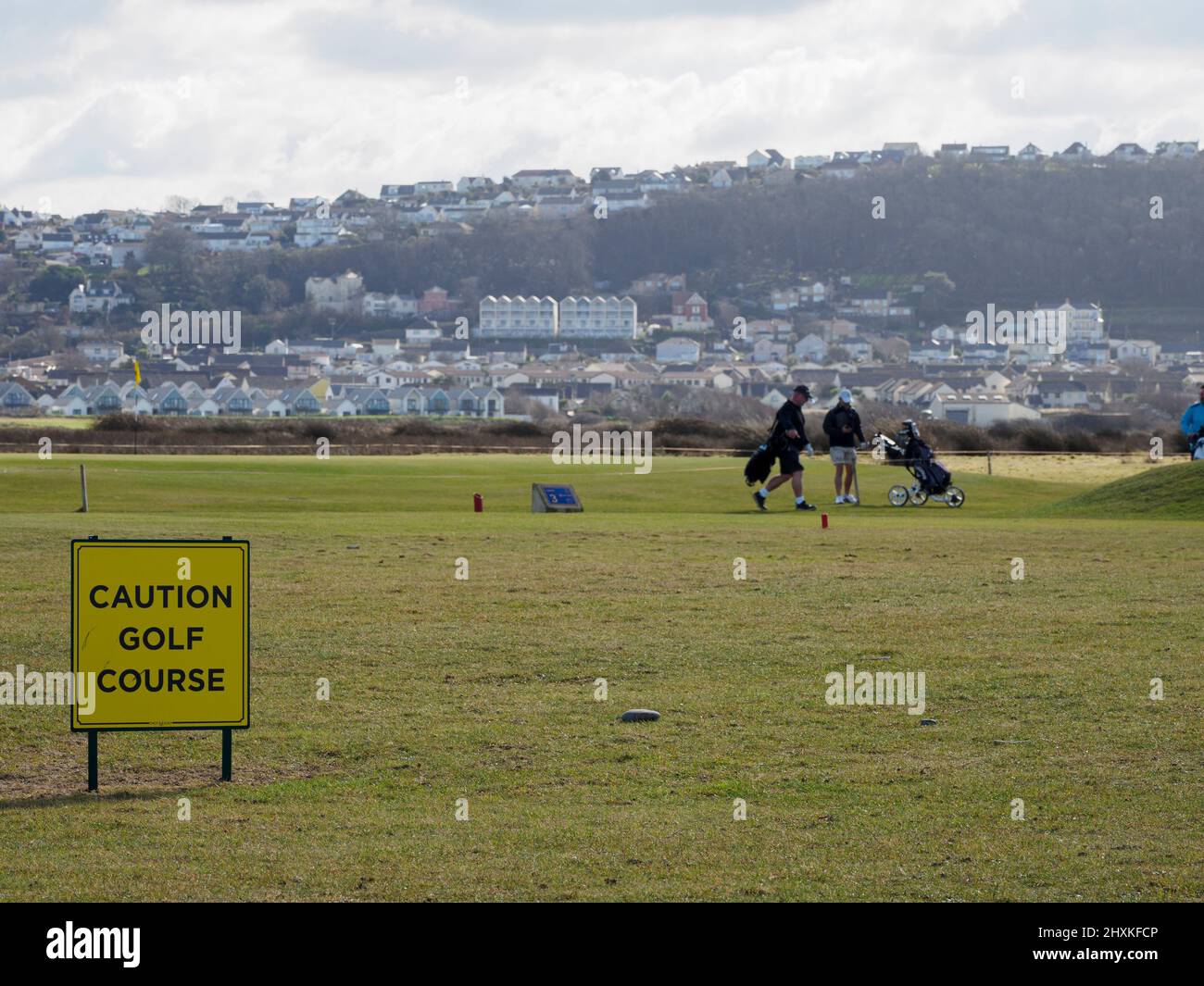 Caution Golf Course sign on The Royal North Devon Golf Club, Westward ...