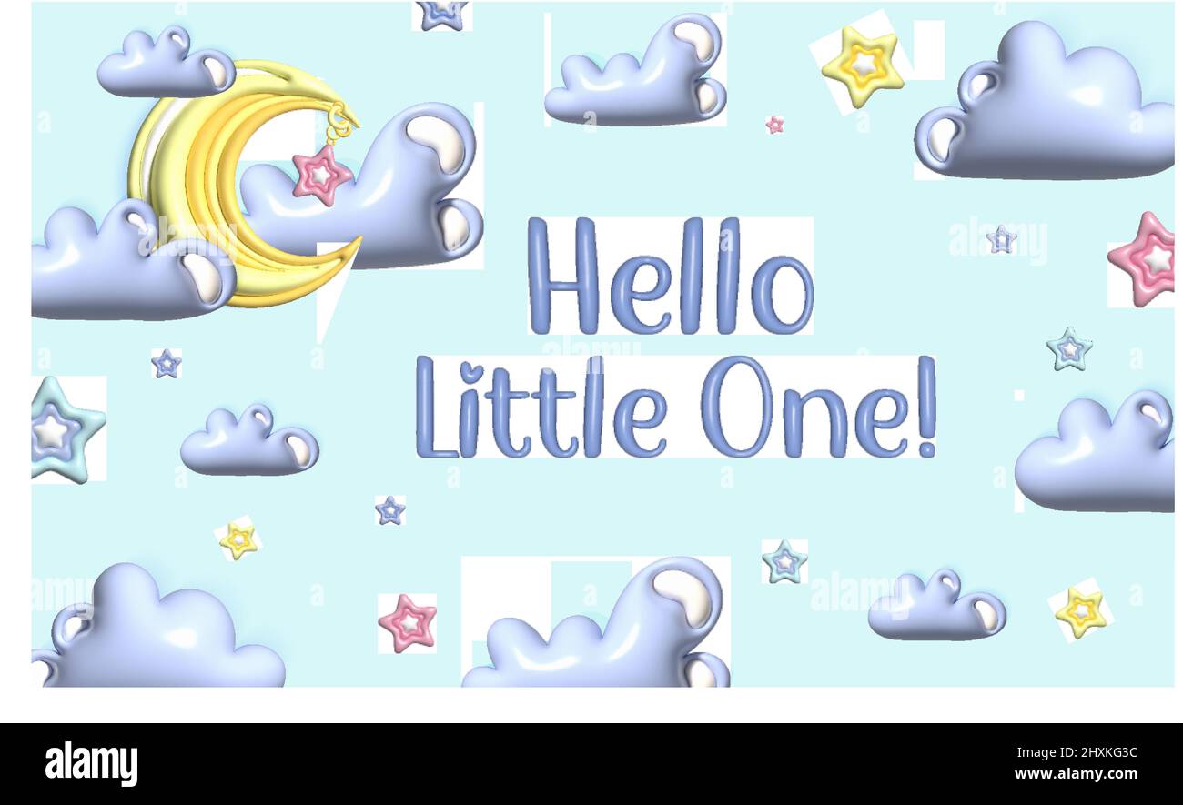 3D Baby shower horizontal banner cartoon stile on blue background ...