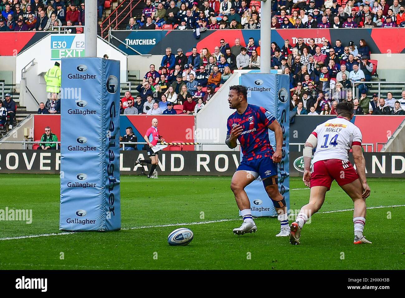 Cadan Murley of Harlequins Rugby, goes over for his second try in ...