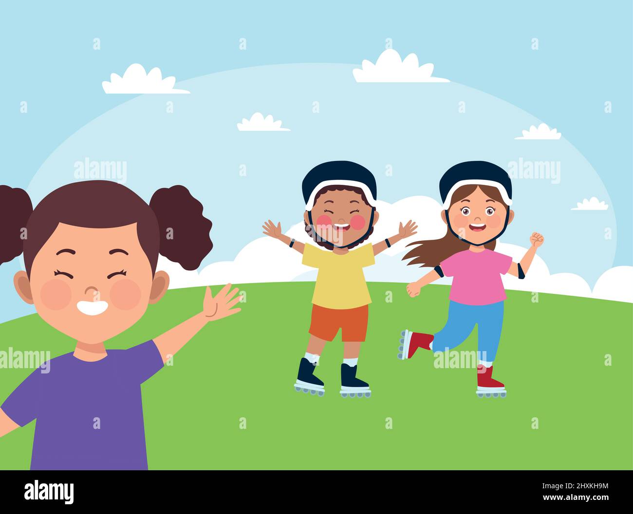 three girls practicing activities Stock Vector Image & Art - Alamy