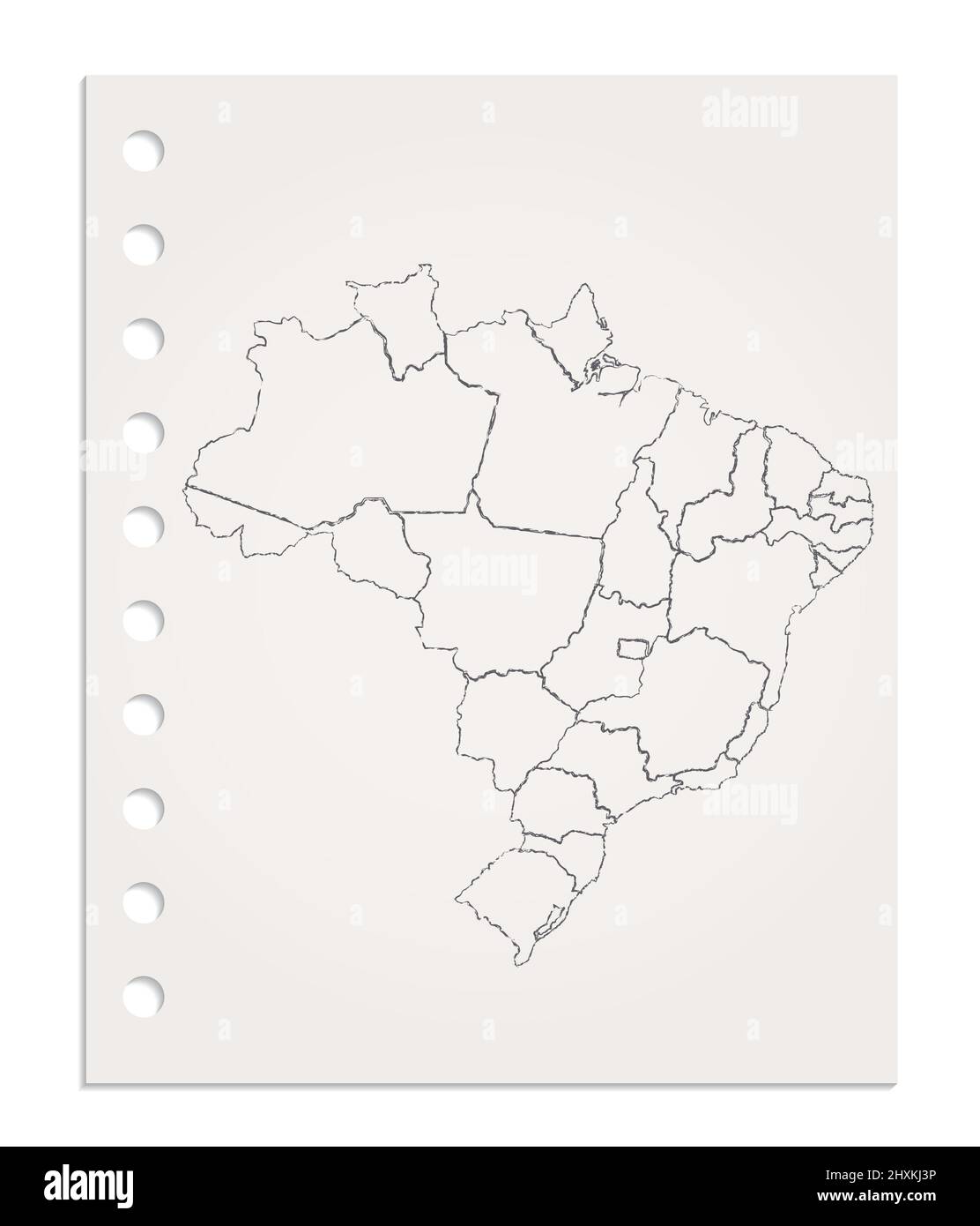 Brazil map on realistic clean sheet of paper torn from block, blank ...