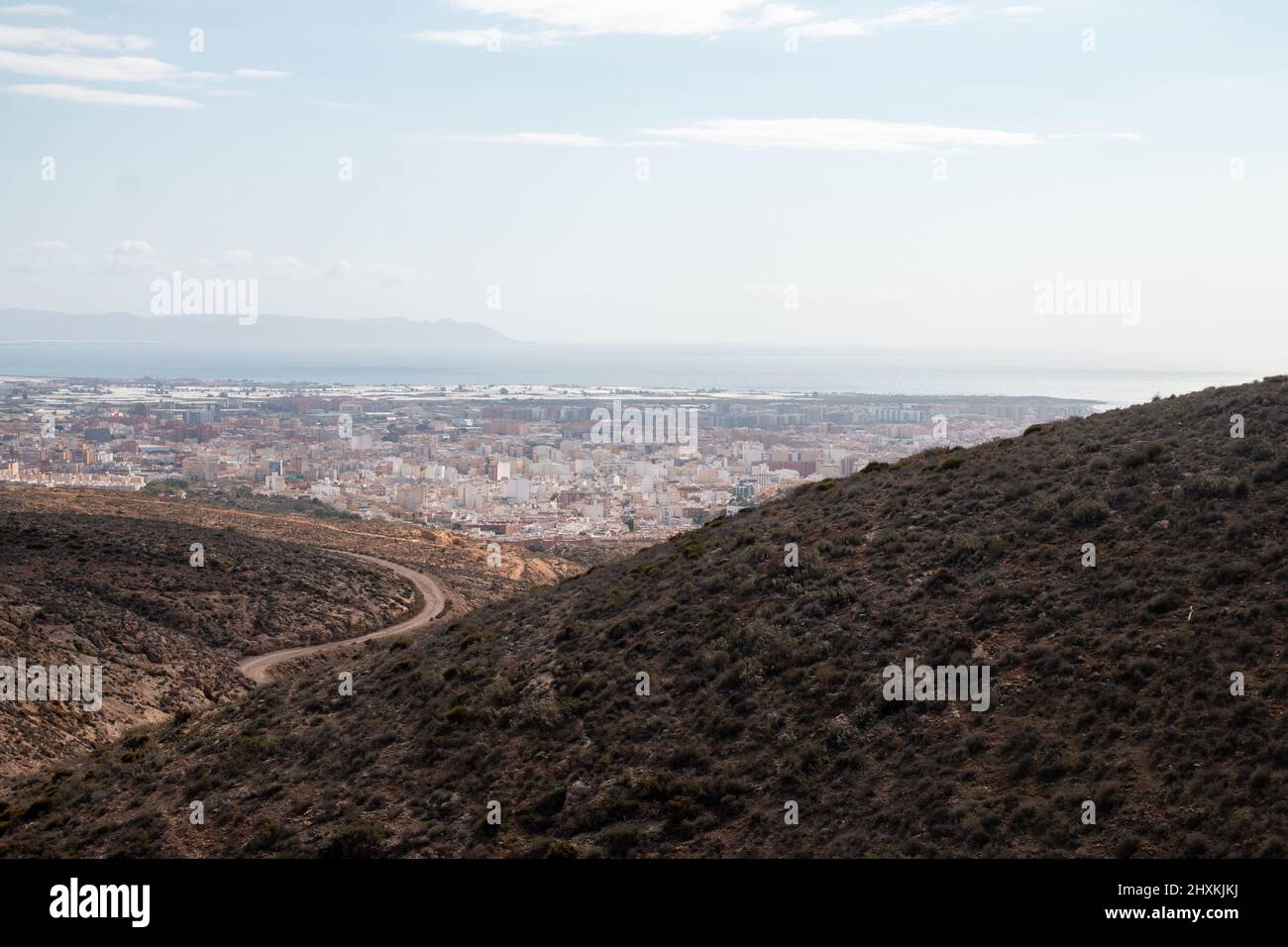 Scenic panorama of the gulf of Almeria and the city from the nearby ...