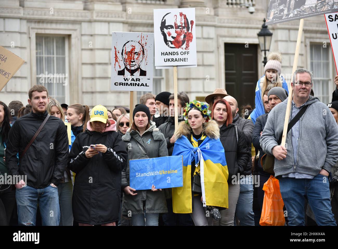 London, UK. 13 March 2022. Protest against war in Ukraine at Whiteall ...
