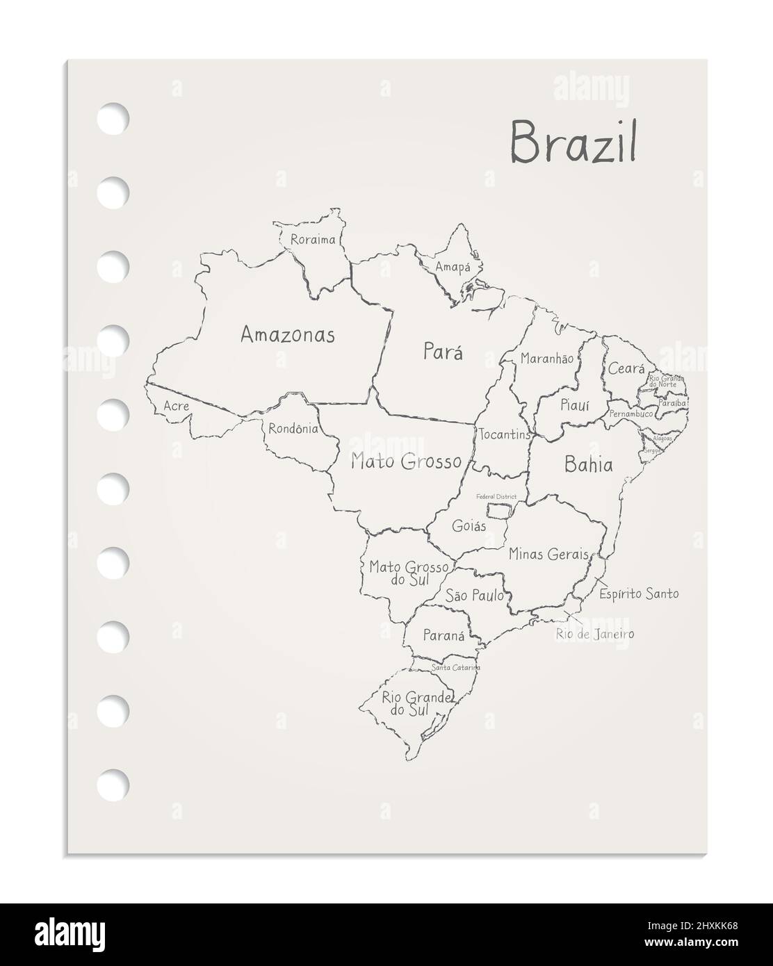 Brazil map on realistic clean sheet of paper torn from block vector ...