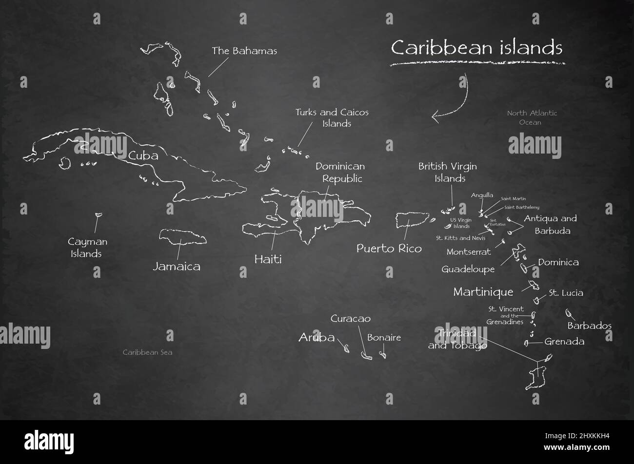 Caribbean islands with names, design card blackboard chalkboard vector ...