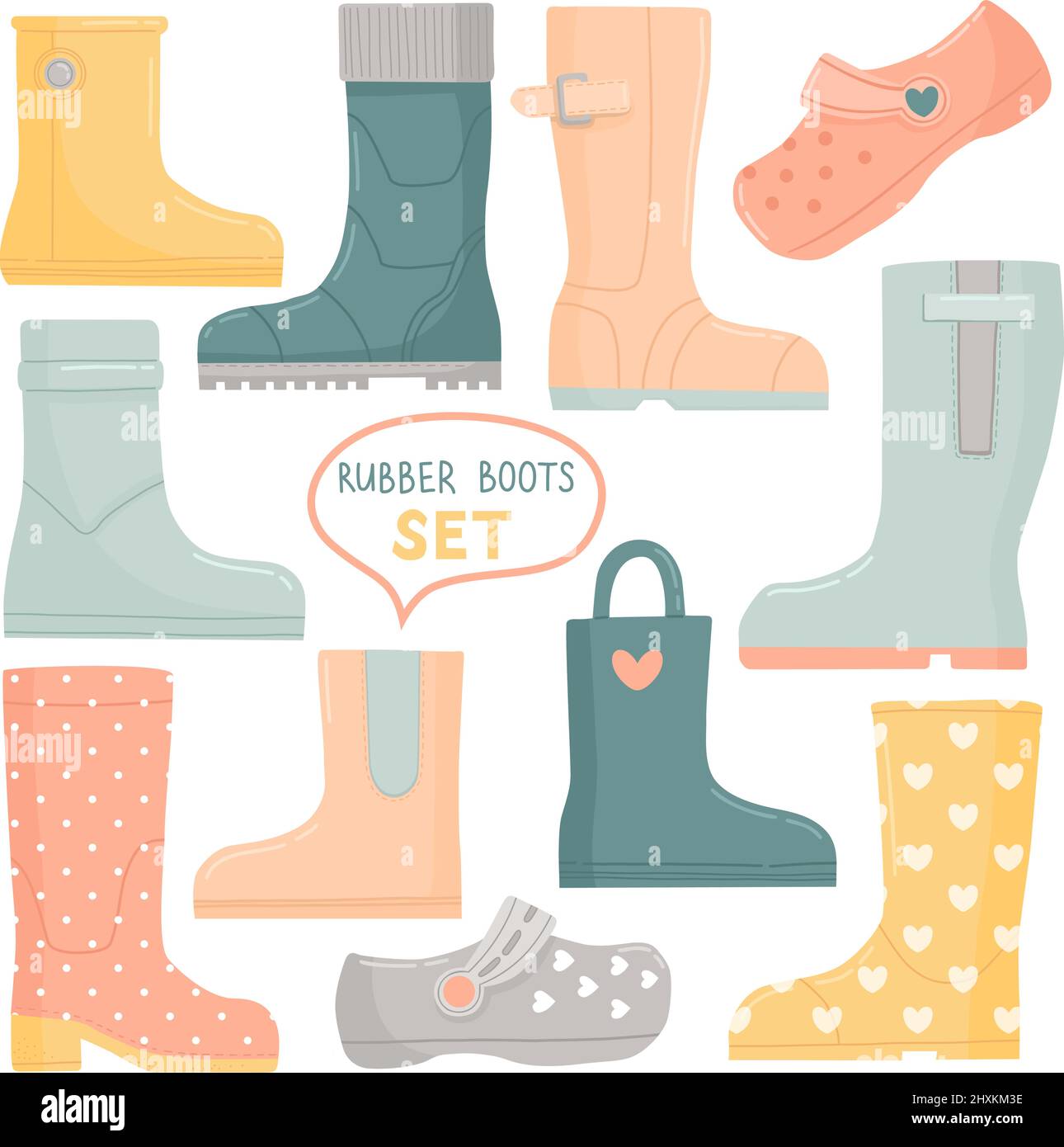 Rubber boots set, spring, flat design, vector Stock Vector Image & Art ...