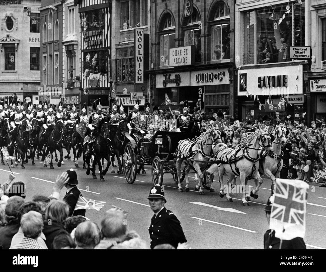 The Queen passing along Duke Street, Cardiff, during the Jubilee tour ...