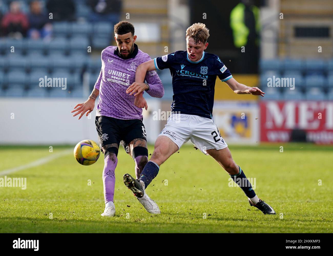 Rangers Connor Goldson battles with Dundee’s Max Anderson during the ...