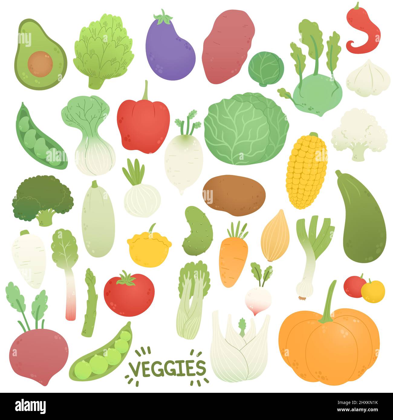Veggies set vector, vegetables in flat design Stock Vector Image & Art ...