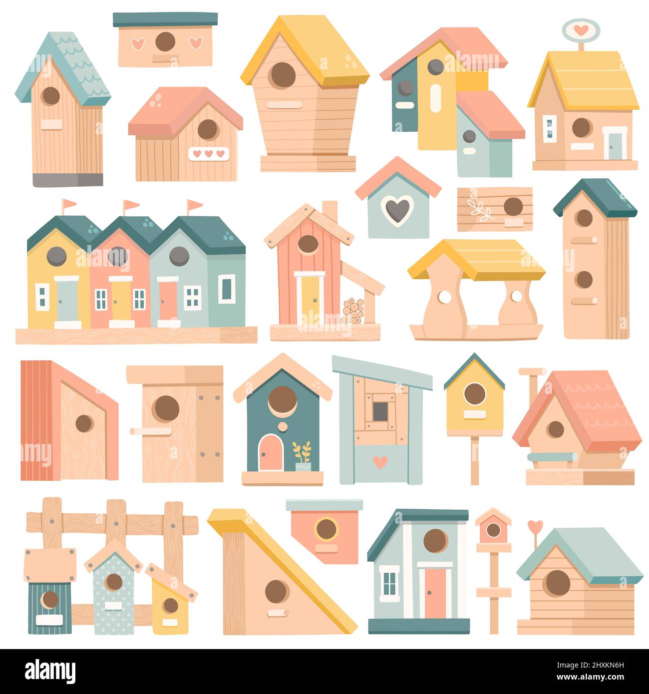 Spring set birdhouse, wooden, color, flat, vector Stock Vector Image ...