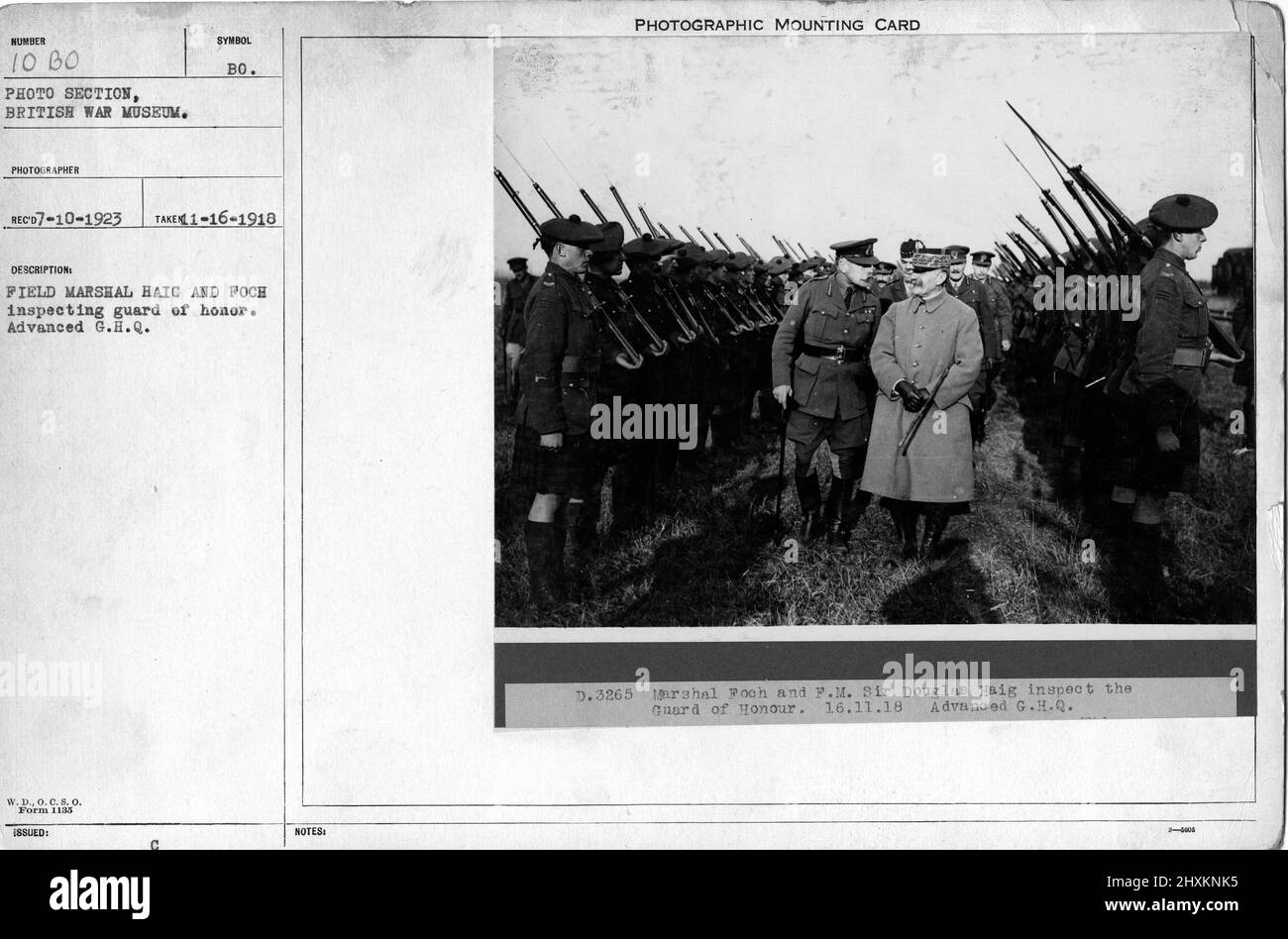 Field Marshal Haig and Foch inspecting guard of honor. Advanced G.H.Q ...