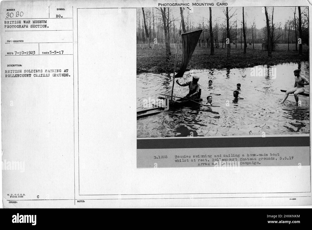 British soldiers bathing at Rollencourt Chateau grounds. Collection of ...