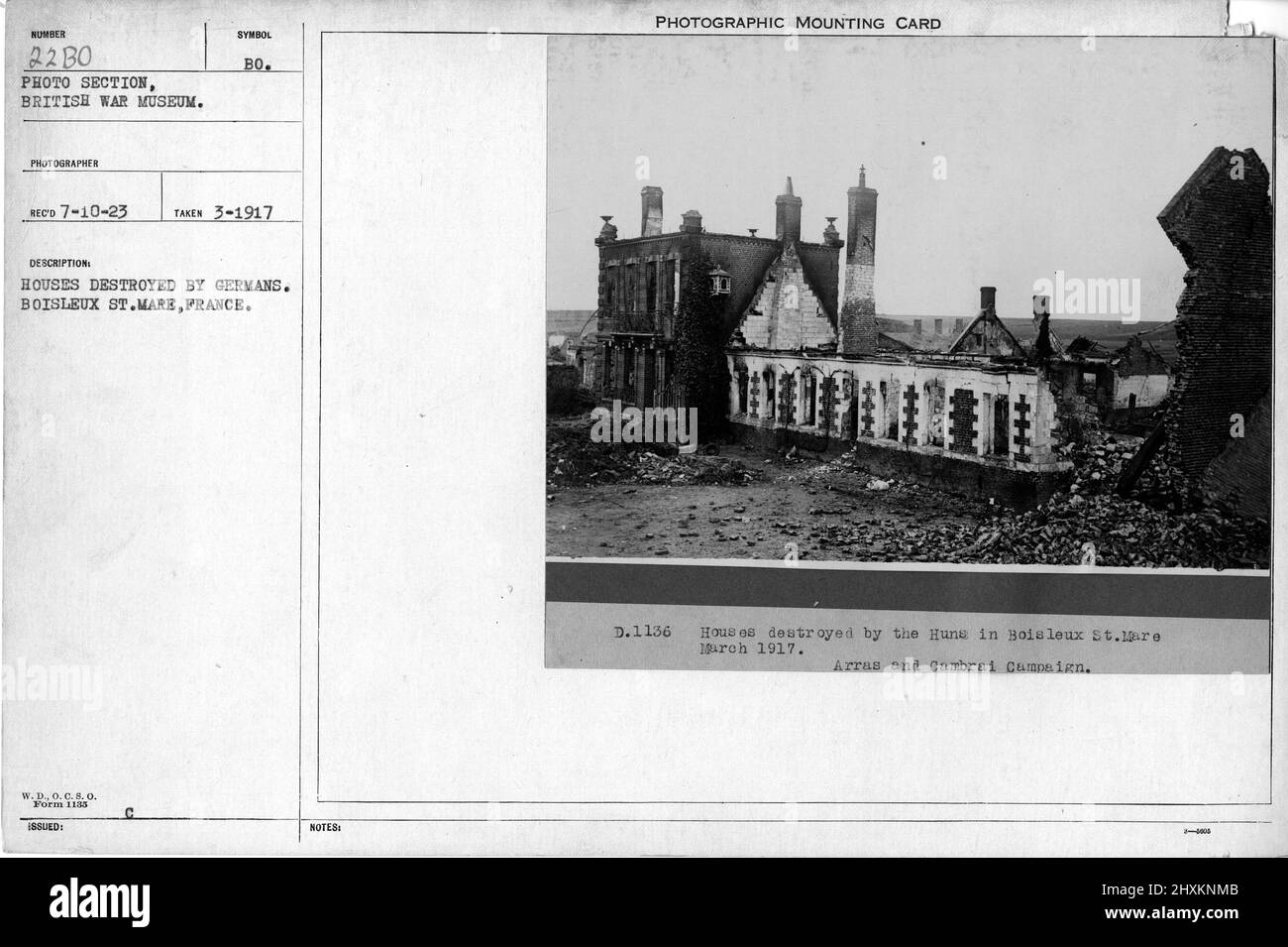 Houses destroyed by Germans. Boisleux ST. Mare, France. Collection of ...