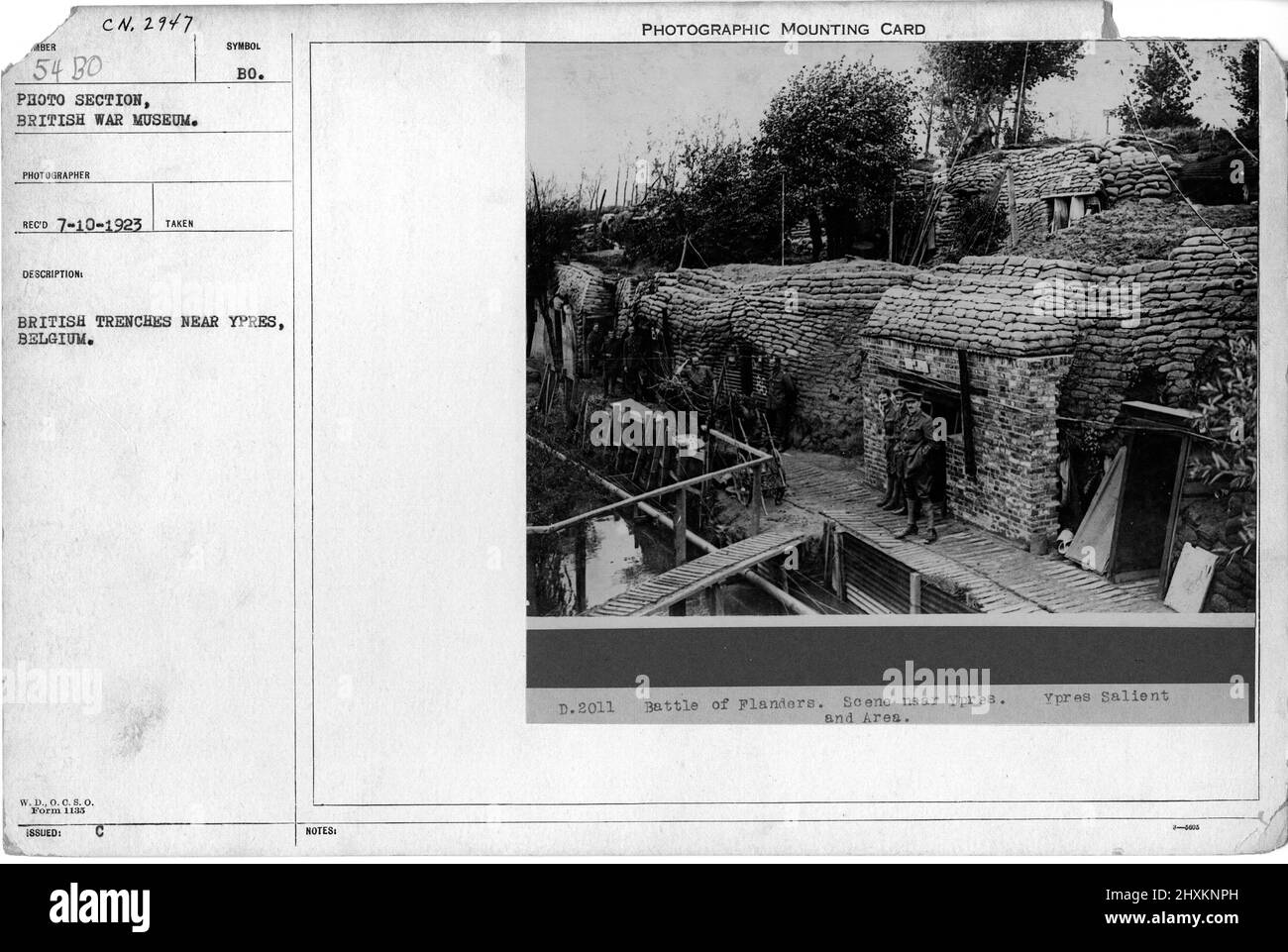 British trenches near Ypress, Belgium. Collection of World War I ...