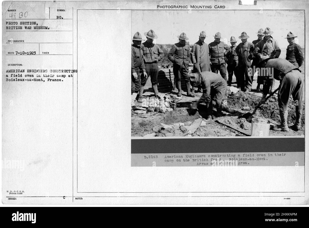 American Engineers constructing a field oven in their camp at Boisleux ...