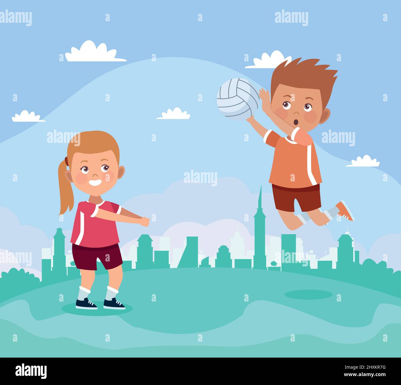kids couple practicing volleyball Stock Vector Image & Art - Alamy