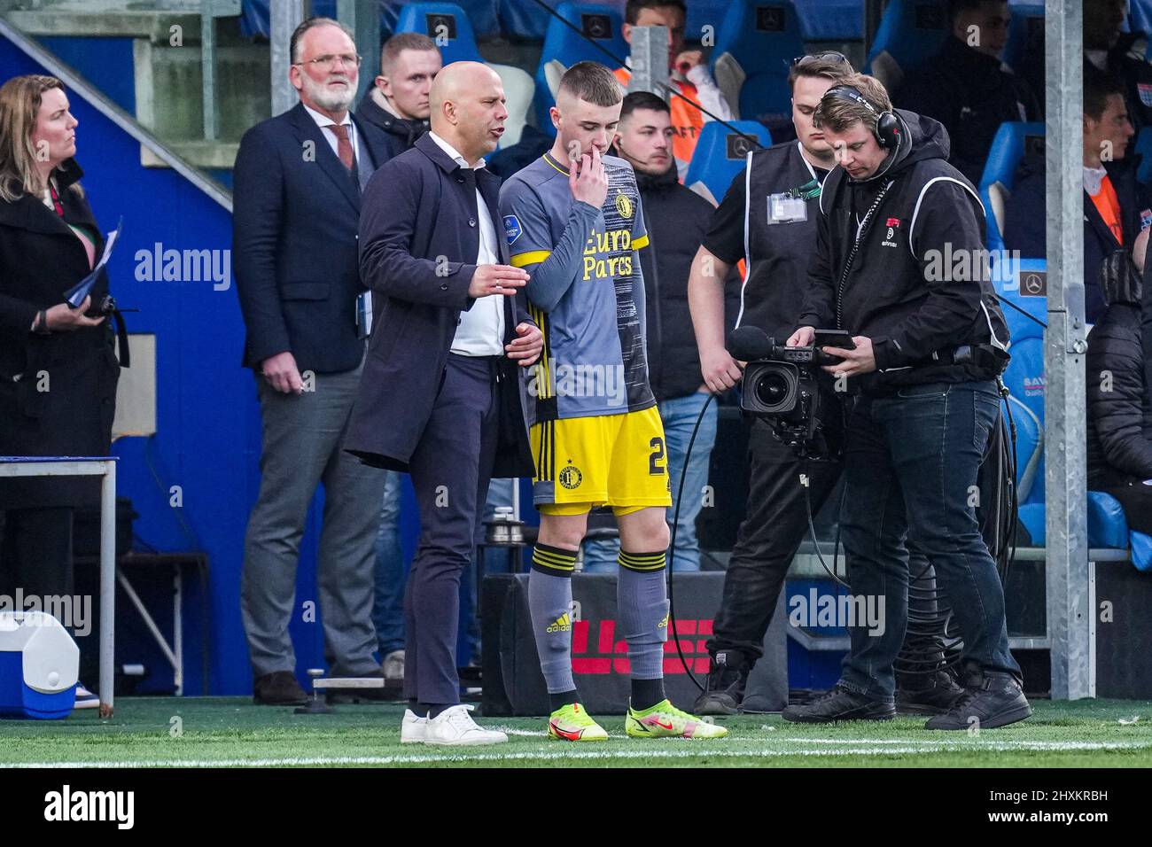 Zwolle - Feyenoord coach Arne Slot, Patrik Walemark of Feyenoord during ...