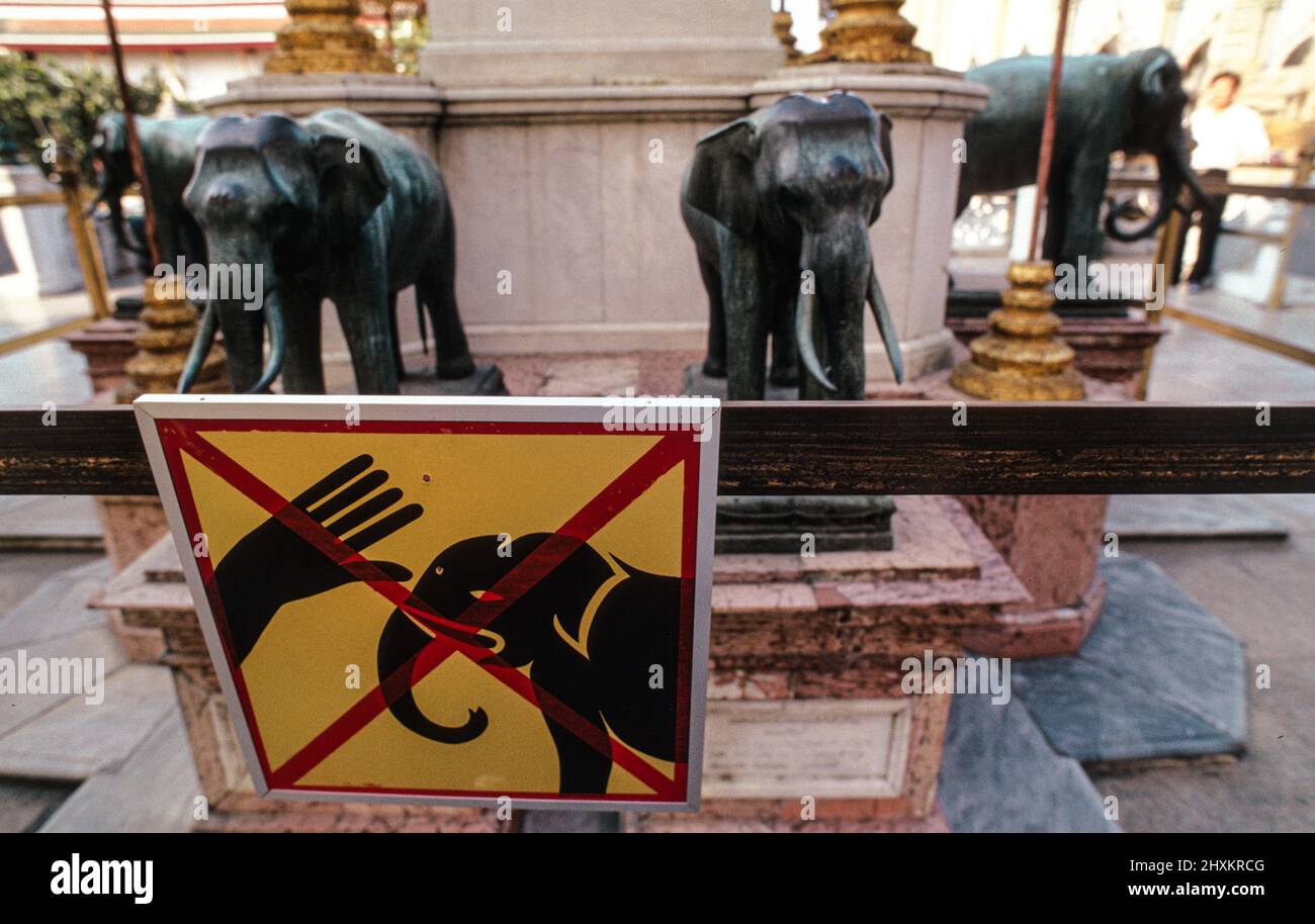 Don't touch the elephants! Barrier at Wat Phra Kaeo temple in Bangkok ...