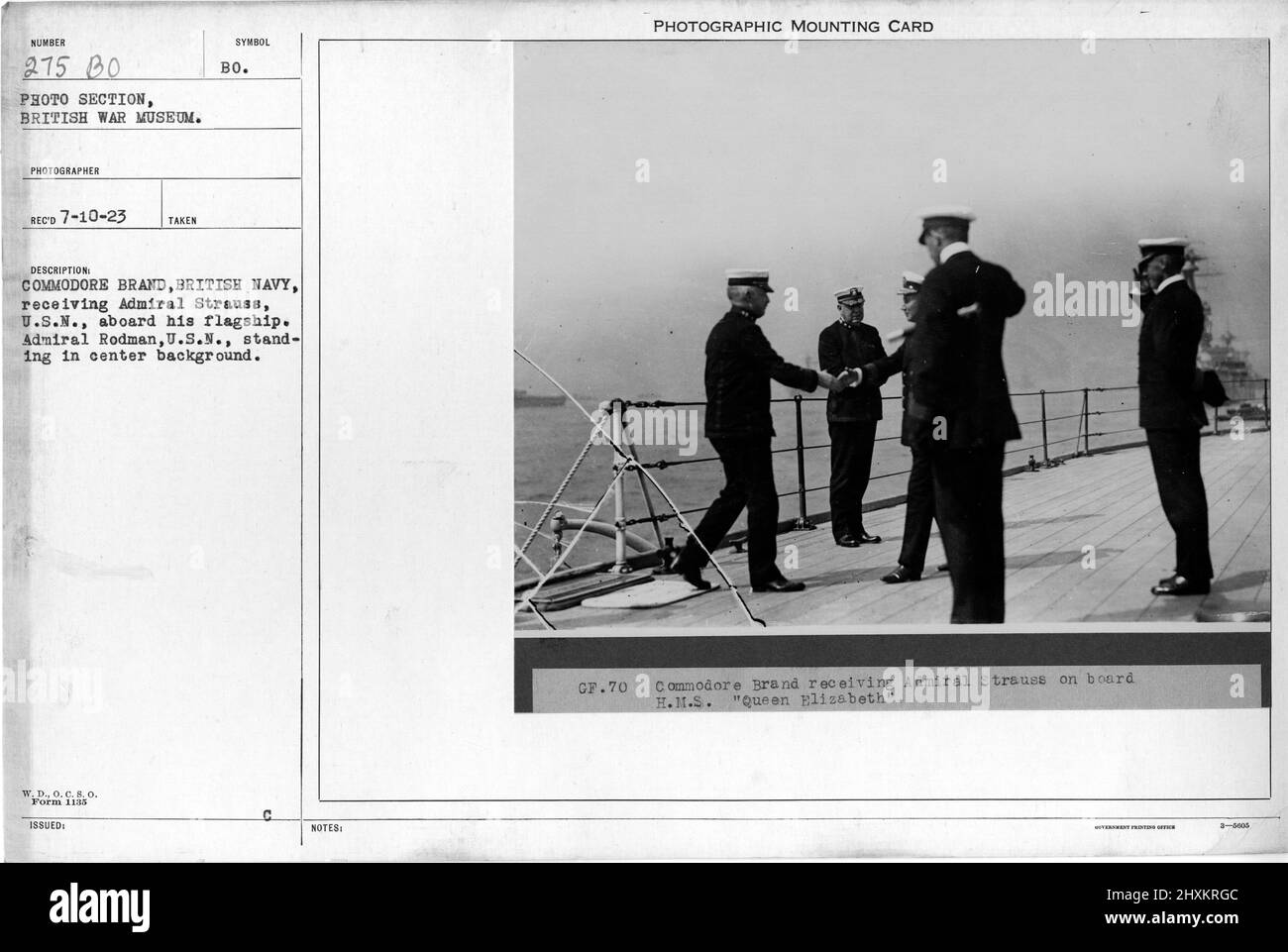 Commodore Brand, British Navy, receiving Admiral Strauss, U.S.N ...