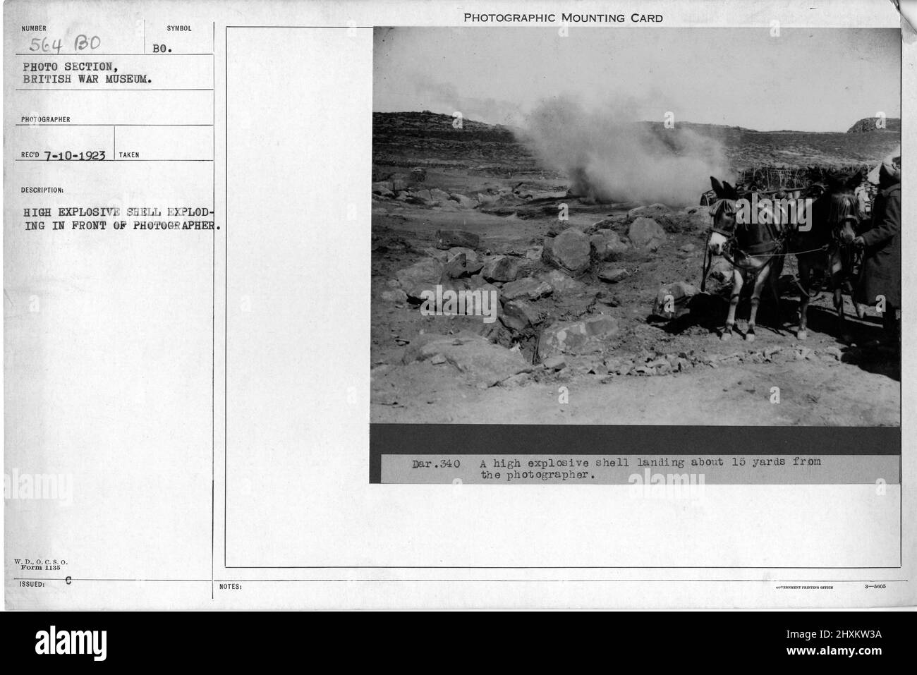 High explosive shell exploding in front of photographer. Collection of ...