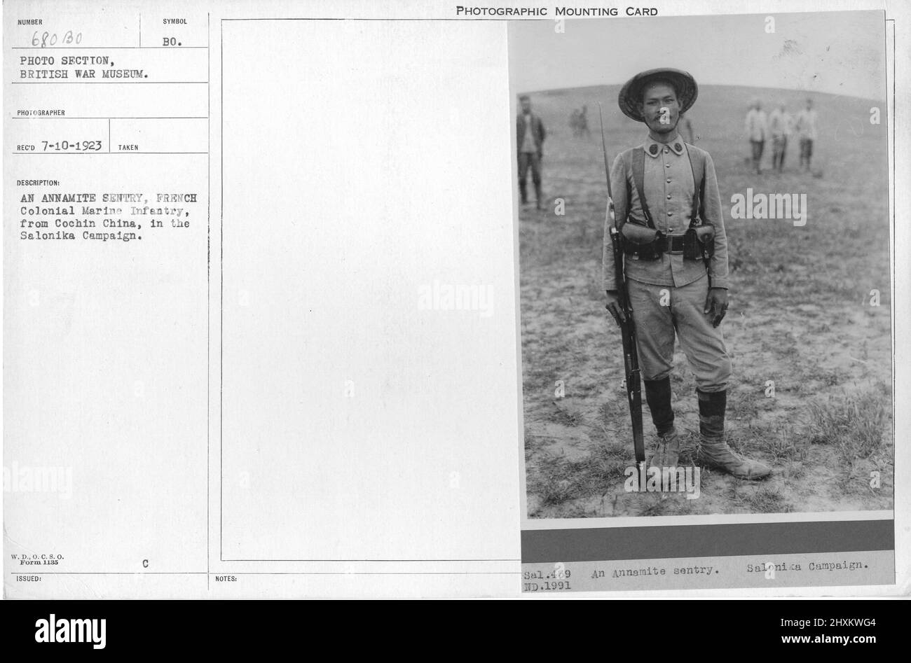 An Annamite sentry, French Colonial Marine Infantry, from Cochin China ...