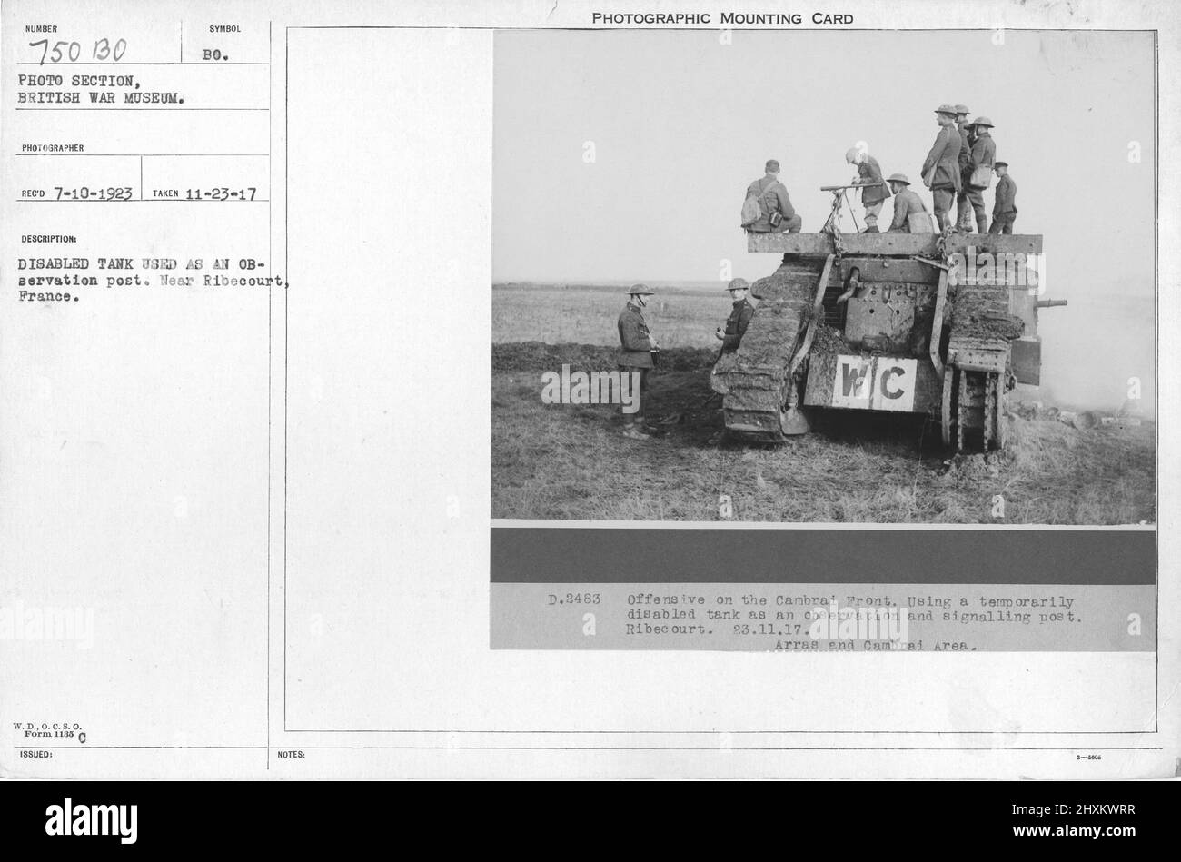Disabled tank used as an observation post. Near Ribecourt, France. 11 ...