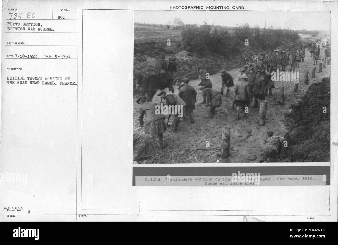 British troops working on the road near Hamel, France. September 1916 ...