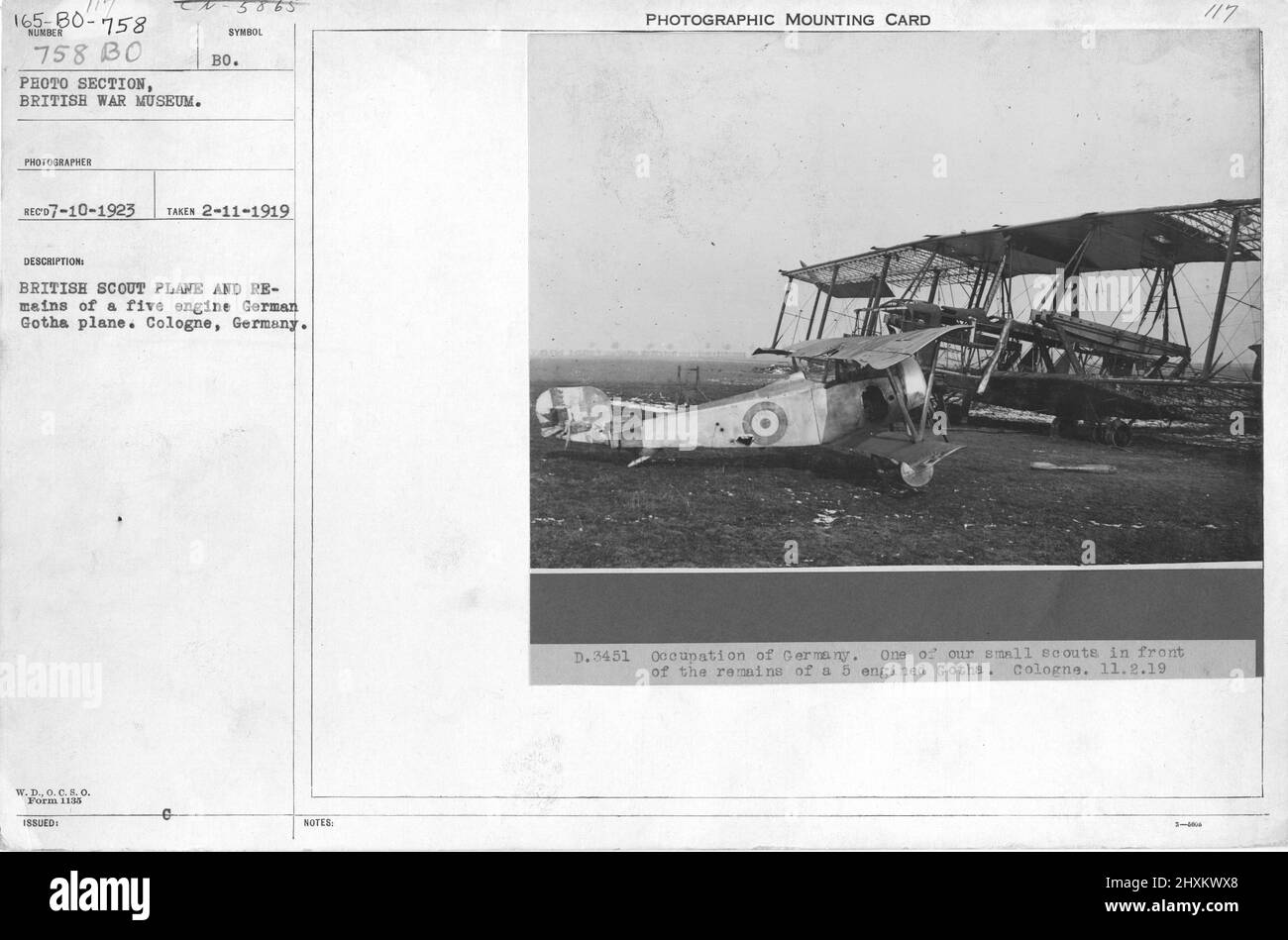 British scout plane and remains of a fire engine German Gotha plane ...