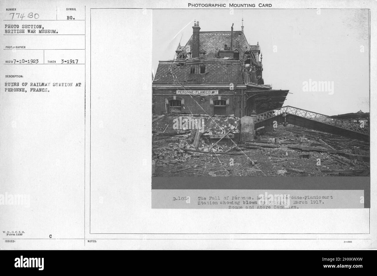 Ruins of railway station at Peronne, France. March 1917. Collection of ...